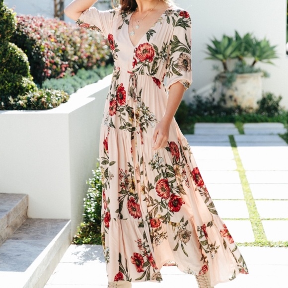 Jaase | Dresses | Jaase Floral Print Pink Tessa Slit Maxi Dress | Poshmark